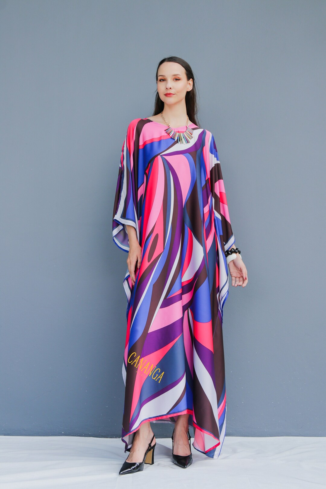 Kaftan Vivid Print Kaftan Silk Vibrant Dress Purple Print Trendy Caftan ...