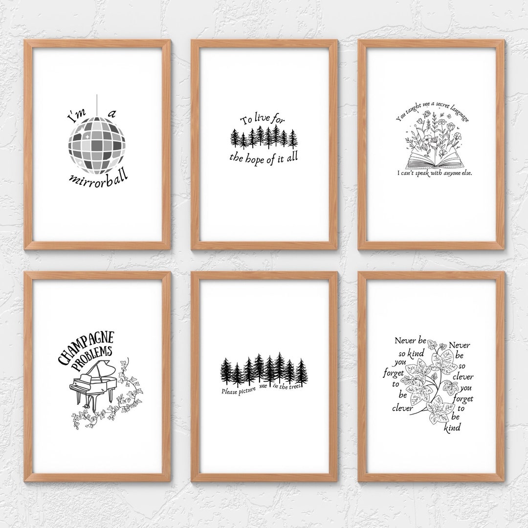 Folklore & Evermore Posters, Taylor Swift Lyrics Prints, Set of 6 ...