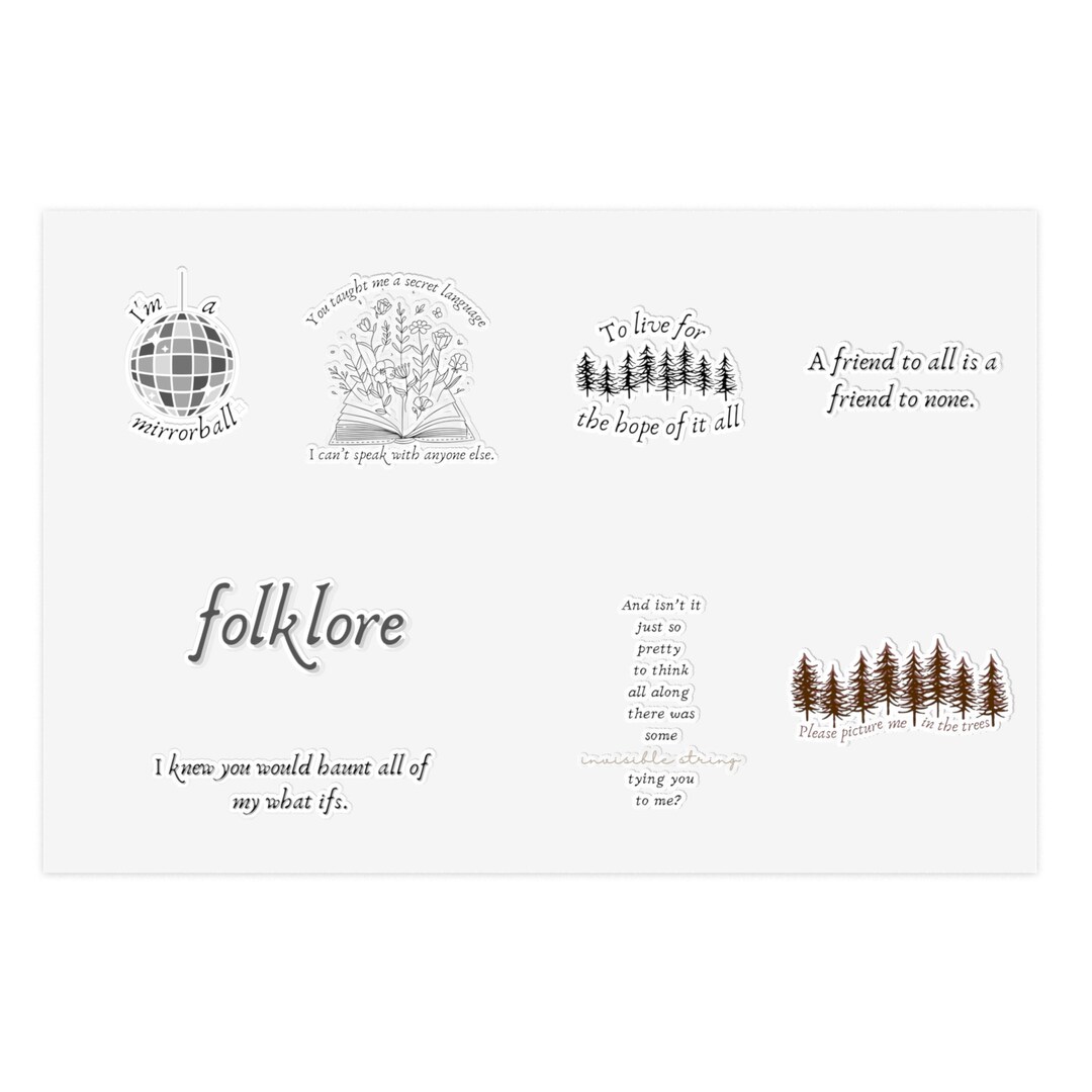 Taylor Swift Folklore Album Lyrics Sticker Sheet - Etsy