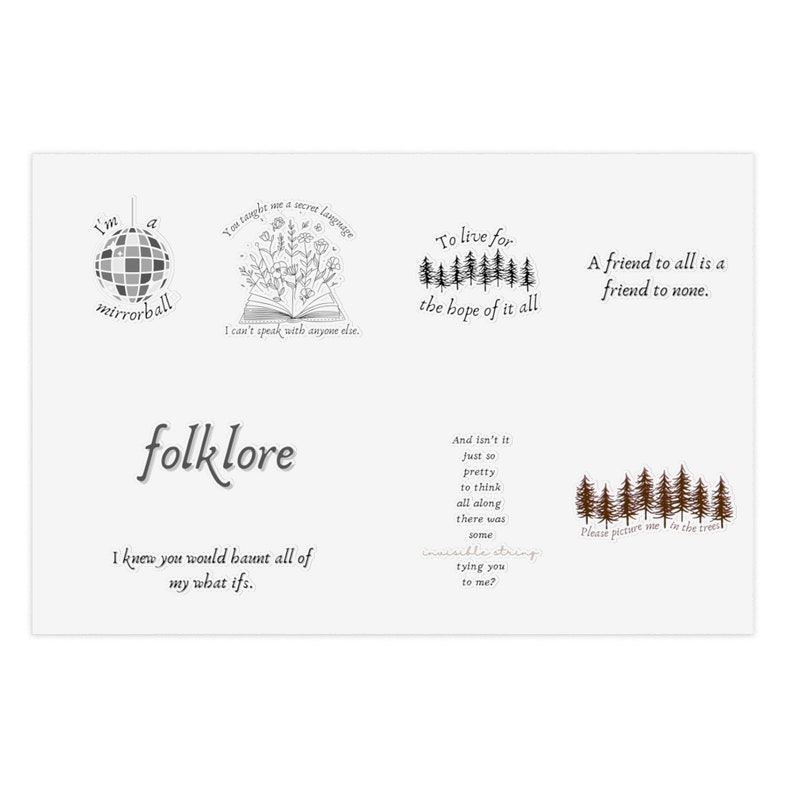 Taylor Swift Folklore Album Lyrics Sticker Sheet - Etsy
