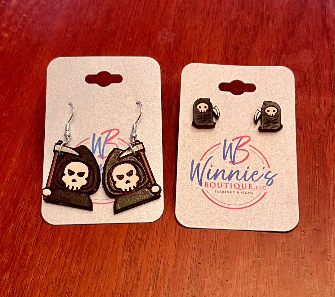 Grim Reaper Earrings, Grim Reaper Studs, Gothic Earrings, Halloween ...