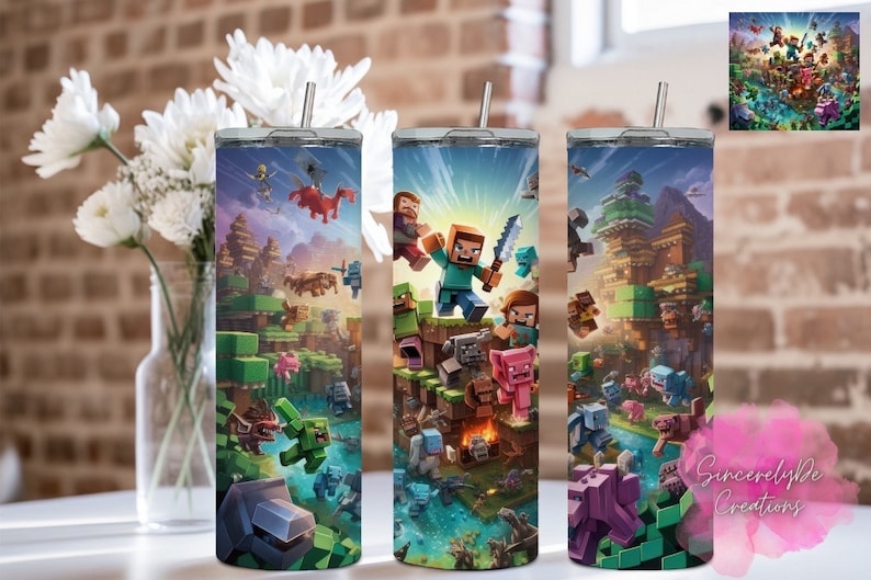 Game, Minecraft Tumbler, 20 Oz Skinny Straight Tumbler. Stainless Steel ...