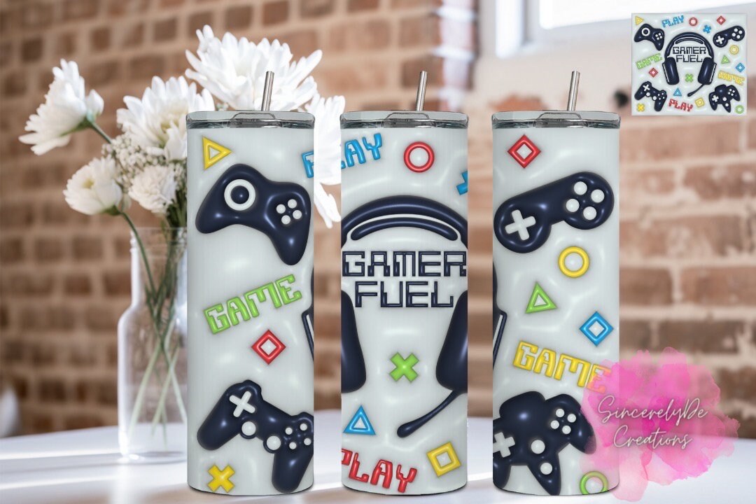 Gamer Fuel Tumbler, 20 Oz Skinny Straight Tumbler. Stainless Steel ...