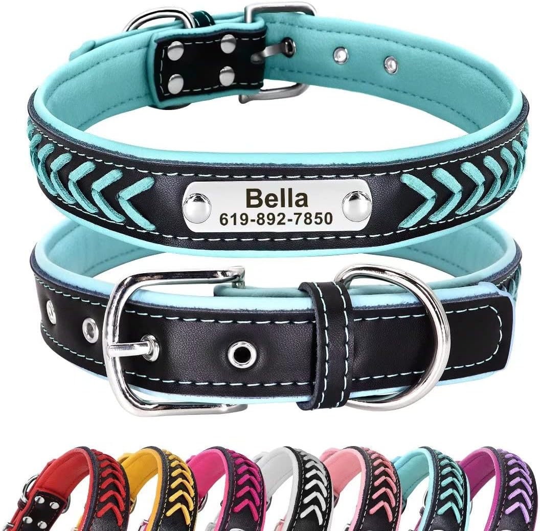 Multiple Colour Custom Leather Dog Cat Collar Leash Harness Set With ...