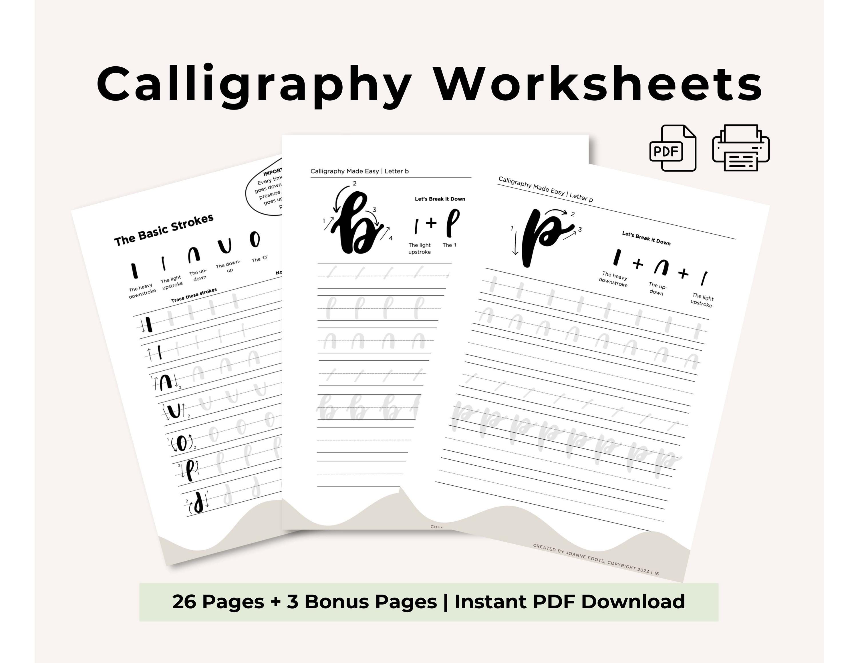 Calligraphy Worksheets | Every Letter Broken Down Stroke by Stroke - Etsy