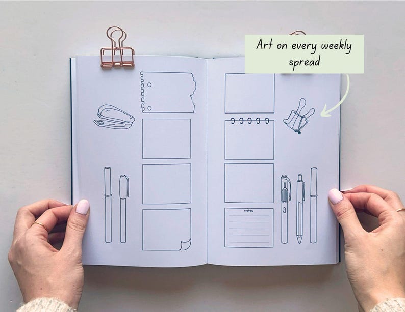 Pre-made Bullet Journal Undated Planner A5 | Hand-drawn Art on Every ...