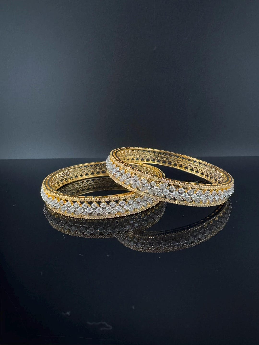 Gold and Silver Cubic Zirconia Bangle is Designer Inspired Bangles Set ...