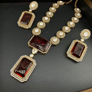 Premium Qlty Uncut Moissanite Kundan, Big Maroon/dark Red Glass Stone ...