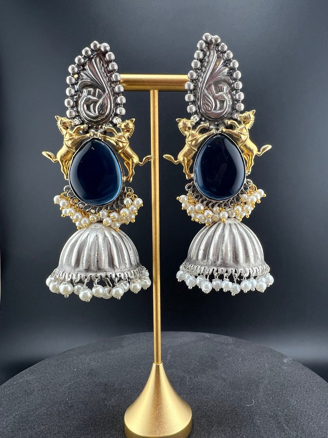 Silver Polish Premium Long Oxidized Antique Looking Chand Bali With ...