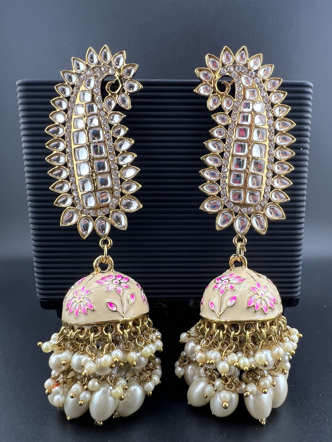 Long Jhumka/ivory and Gold With Minakari Work, Kundan and Pearls ...