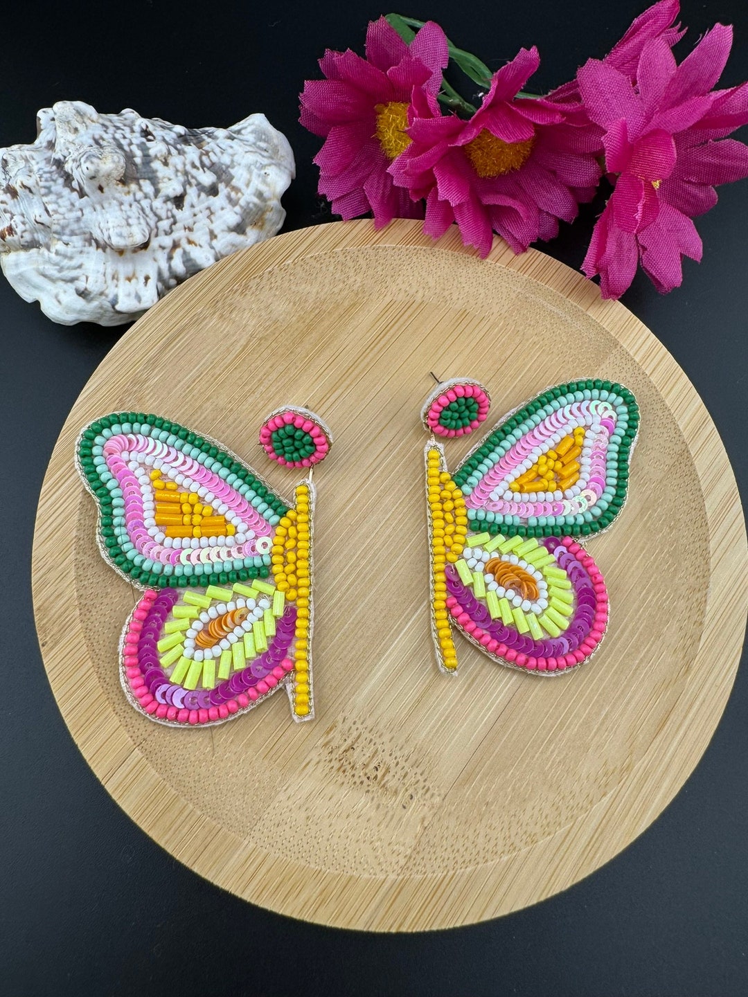 Beaded Pastel Multicolor Half Butterfly Wings Earring/handmade Unique ...