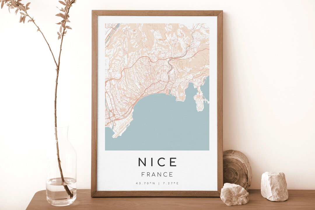 NICE France Map Print | Map of Nice | Digital Wall Art | Nice City Map ...