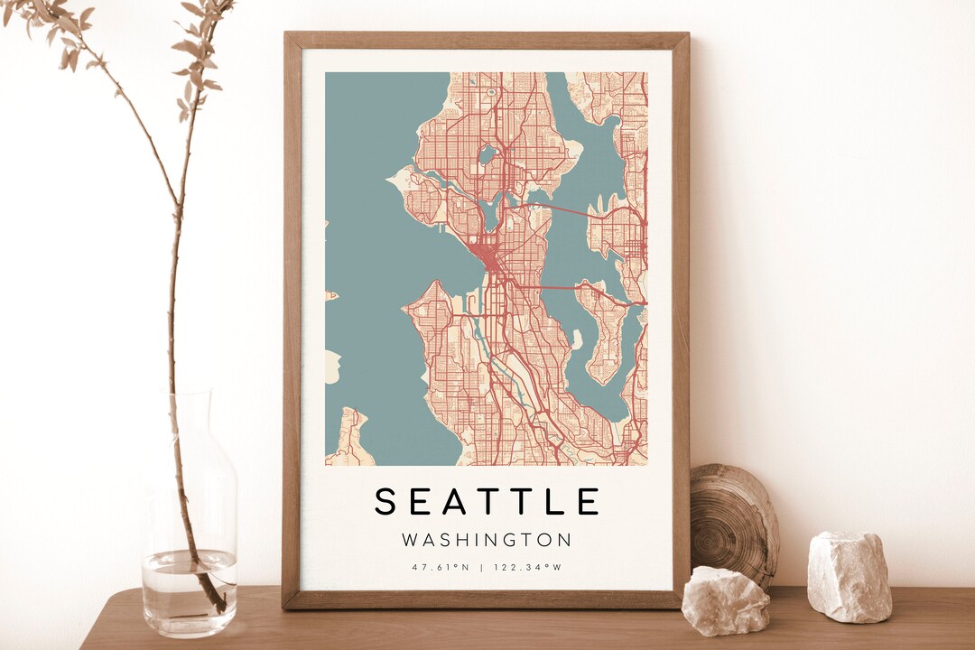 SEATTLE Washington Map Print | Map of Seattle | Digital Wall Art ...