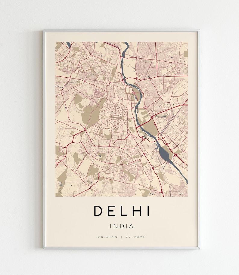DELHI India Map Print Map of Delhi Digital Wall Art Delhi City Map ...