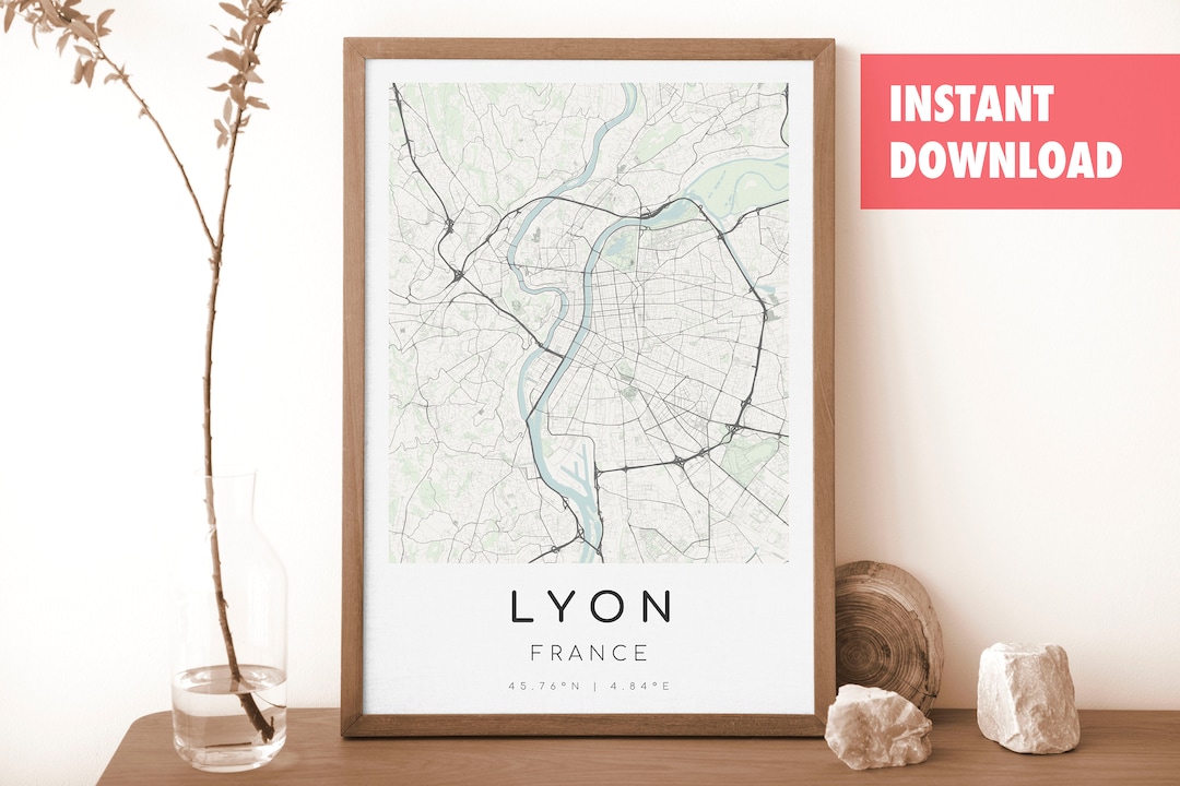 LYON France Map Print | Map of Lyon | Digital Wall Art | Lyon City Map ...