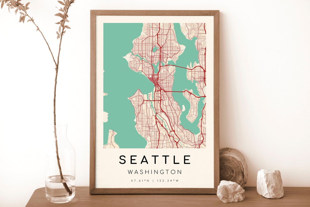 SEATTLE Washington Map Print | Map of Seattle | Digital Wall Art ...