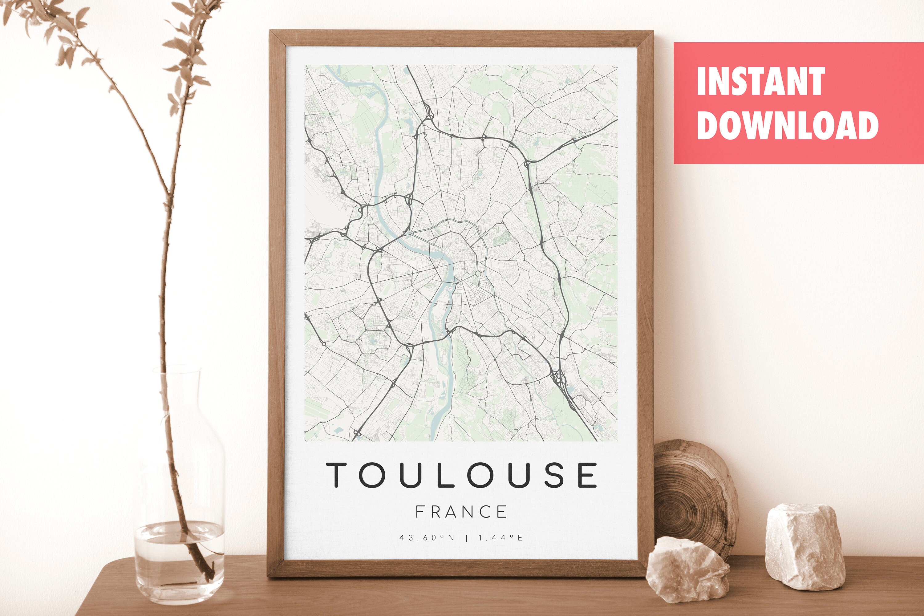 TOULOUSE France Map Print | Map of Toulouse | Digital Wall Art ...