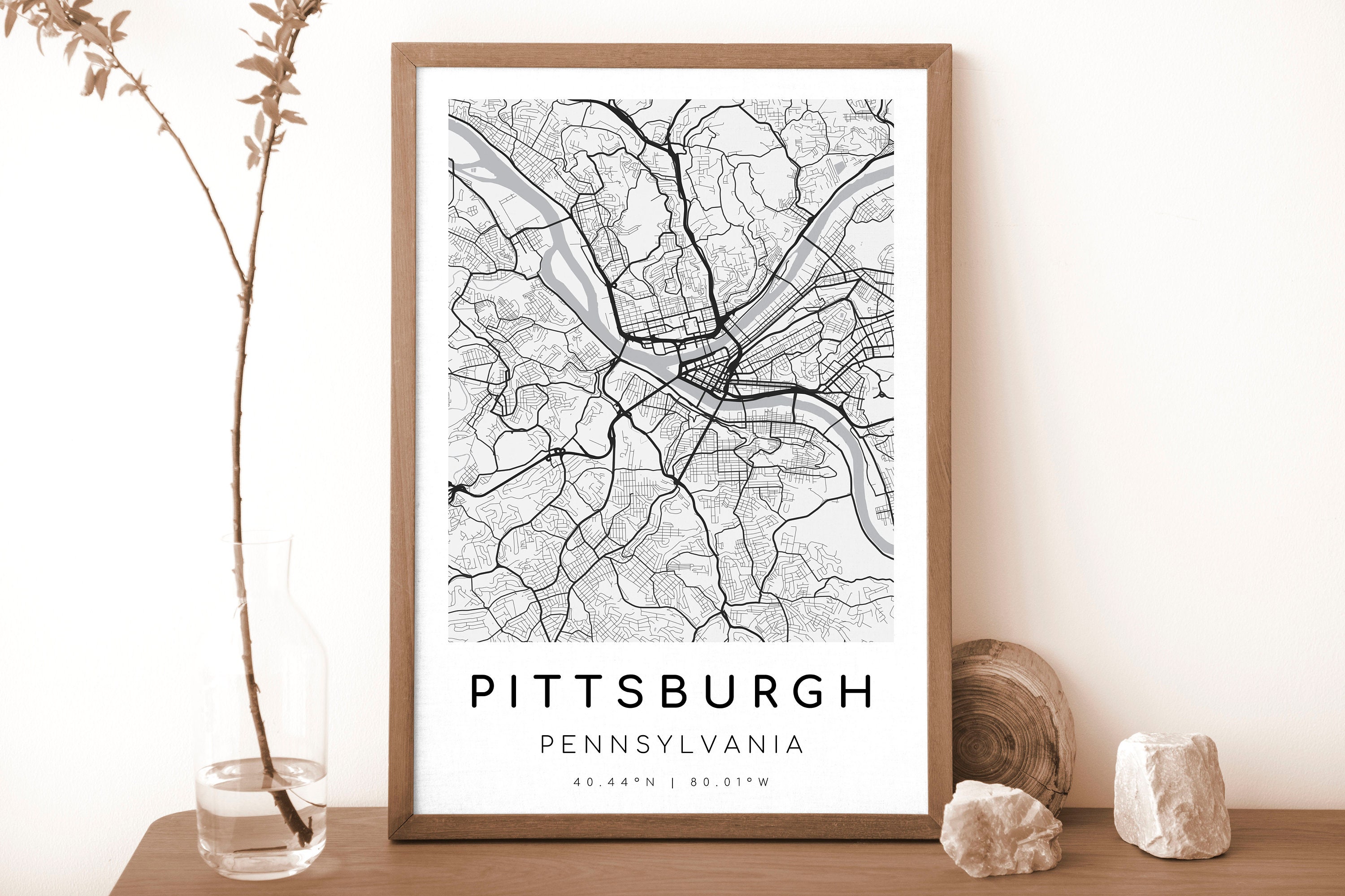 PITTSBURGH Pennsylvania Map Print | Map of Pittsburgh | Digital Wall ...