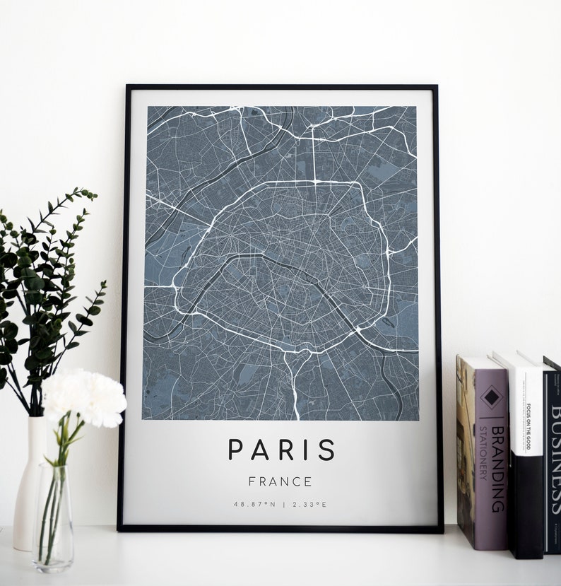 PARIS France Map Print | Map of Paris | Digital Wall Art | Paris City ...
