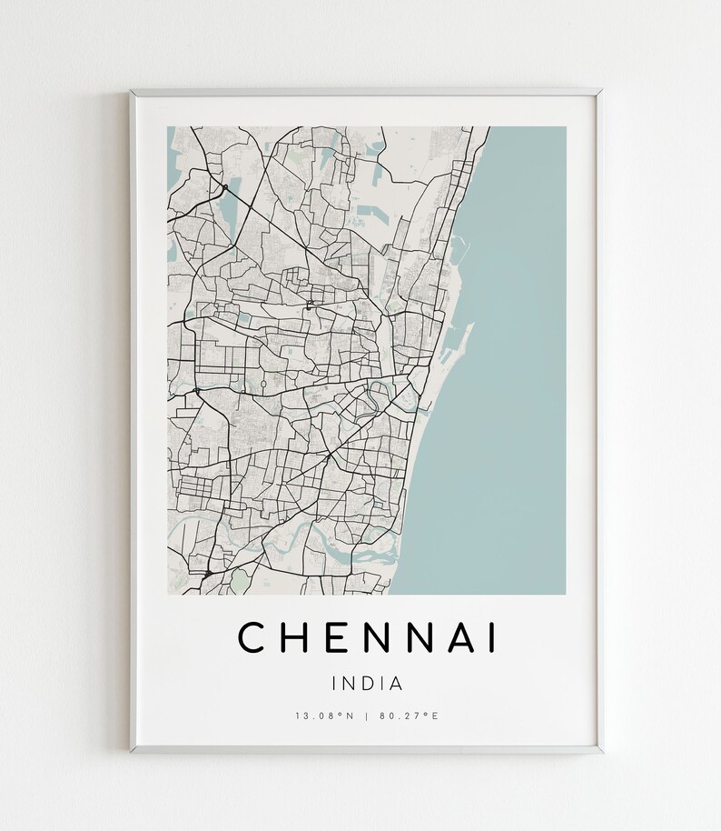 CHENNAI India Map Print Map of Chennai Digital Wall Art Chennai City ...