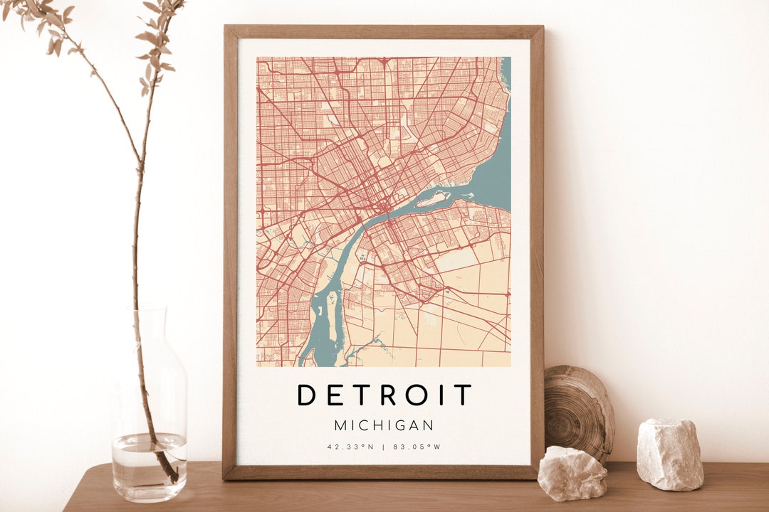 DETROIT Michigan Map Print | Map of Detroit | Digital Wall Art ...