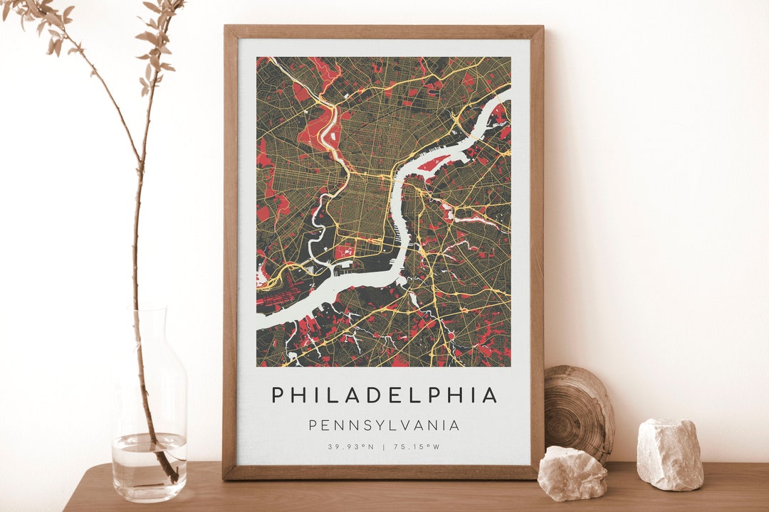 PHILADELPHIA Pennsylvania Map Print | Map of Philadelphia | Digital ...