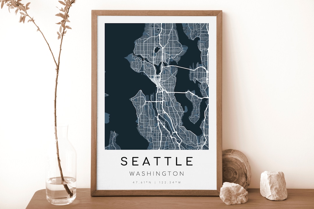 SEATTLE Washington Map Print | Map of Seattle | Digital Wall Art ...