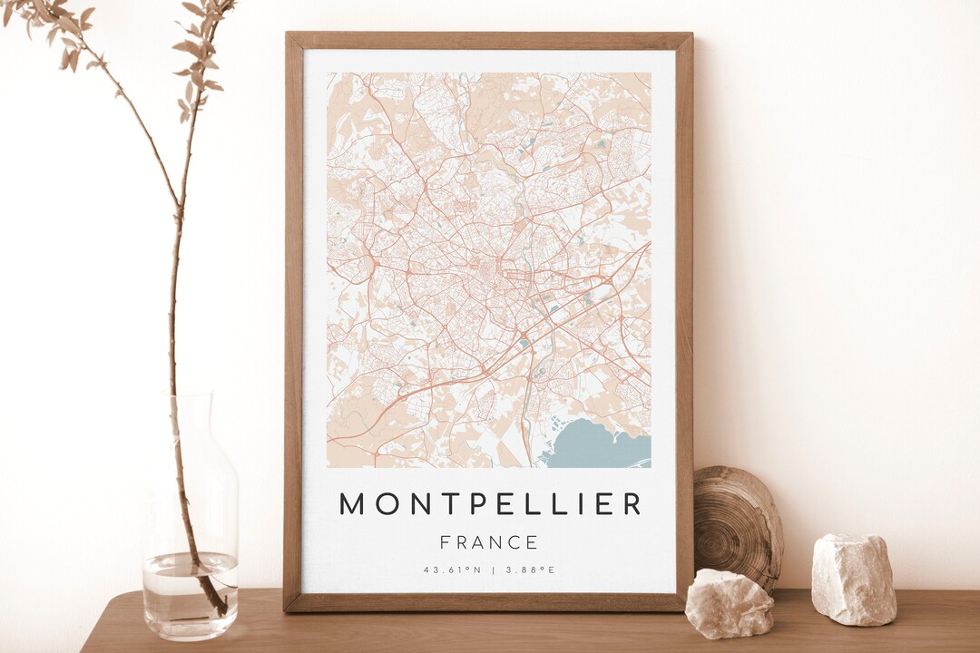 MONTPELLIER France Map Print | Map of Montpellier | Digital Wall Art ...