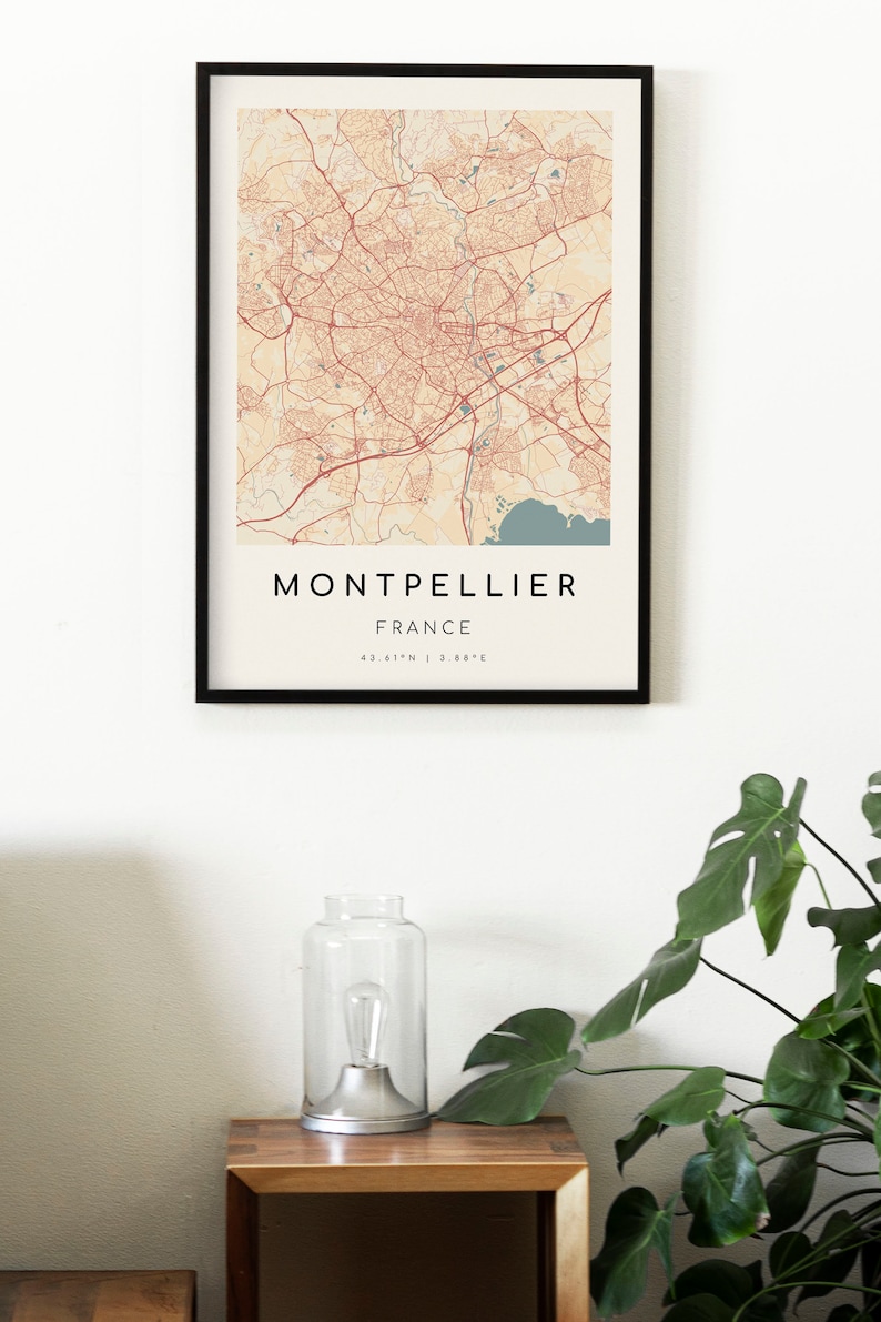 MONTPELLIER France Map Print | Map of Montpellier | Digital Wall Art ...