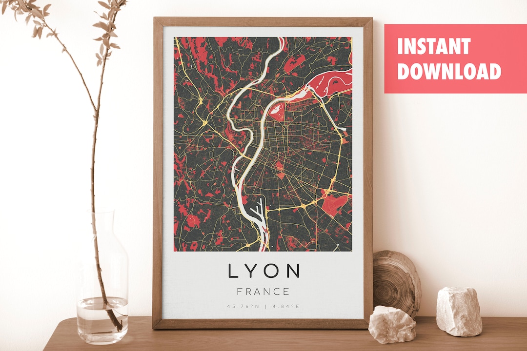 LYON France Map Print | Map of Lyon | Digital Wall Art | Lyon City Map ...