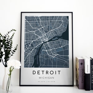 DETROIT Michigan Map Print | Map of Detroit | Digital Wall Art ...