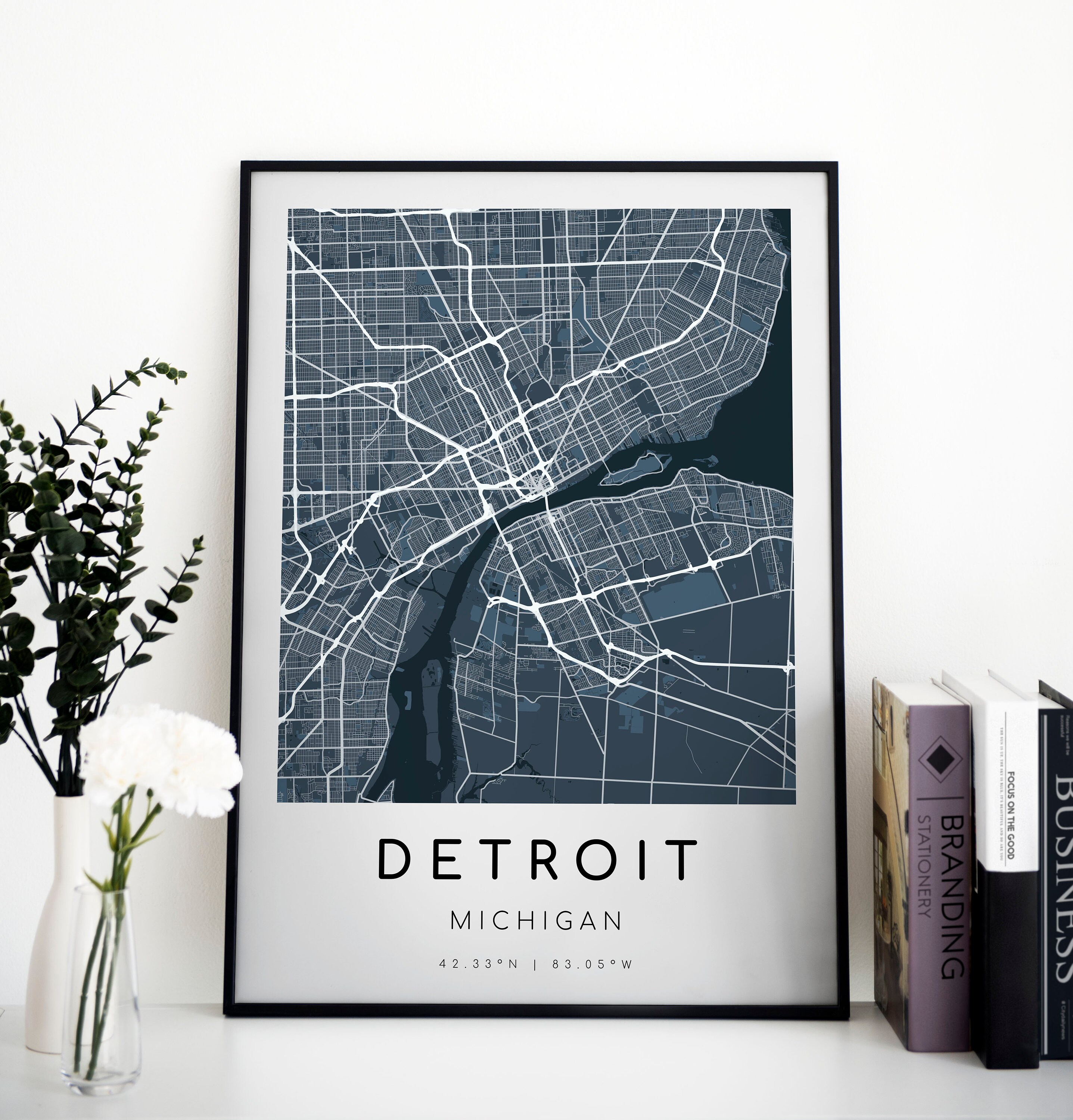 DETROIT Michigan Map Print | Map of Detroit | Digital Wall Art ...