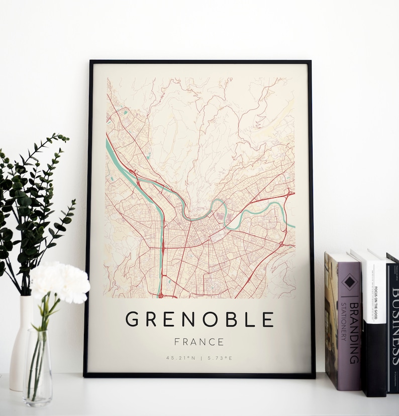 GRENOBLE France Map Print | Map of Grenoble | Digital Wall Art ...