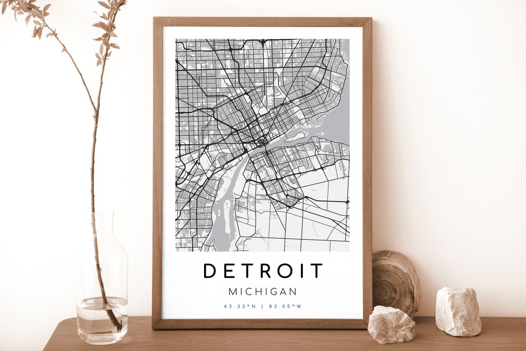 DETROIT Michigan Map Print | Map of Detroit | Digital Wall Art ...