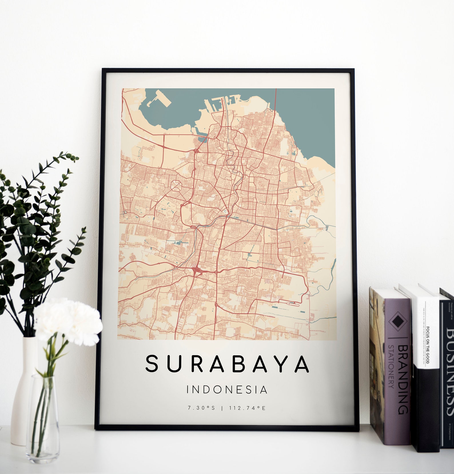 SURABAYA Indonesia Map Print | Map of Surabaya | Digital Wall Art ...