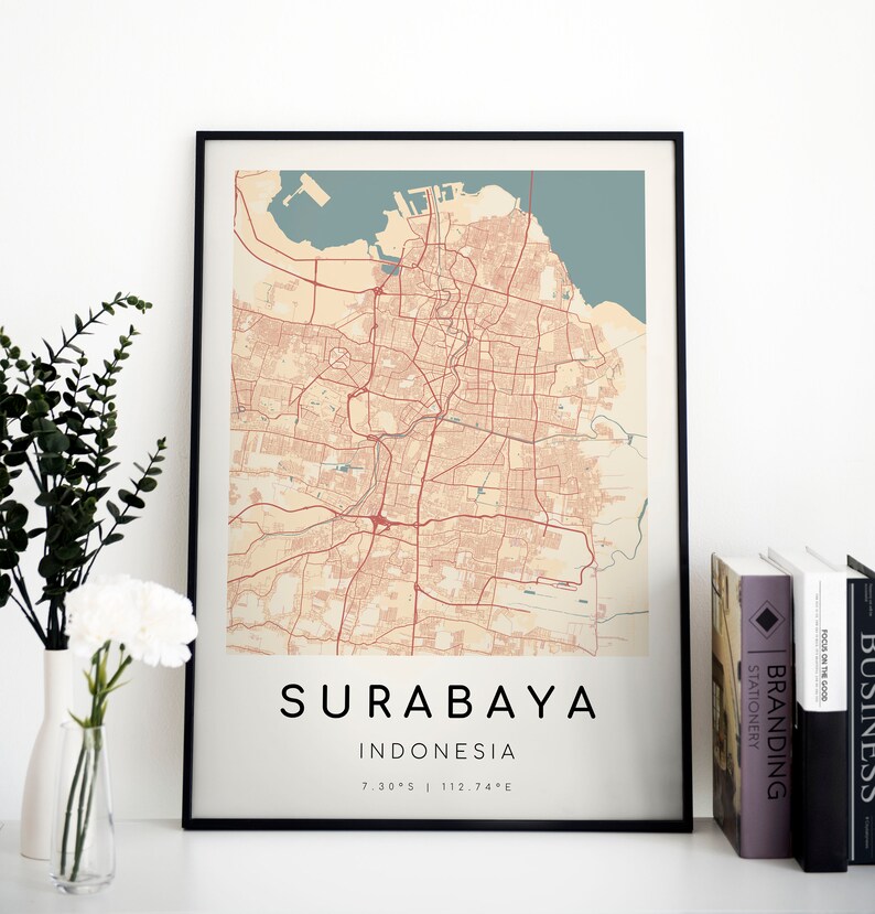 SURABAYA Indonesia Map Print | Map of Surabaya | Digital Wall Art ...