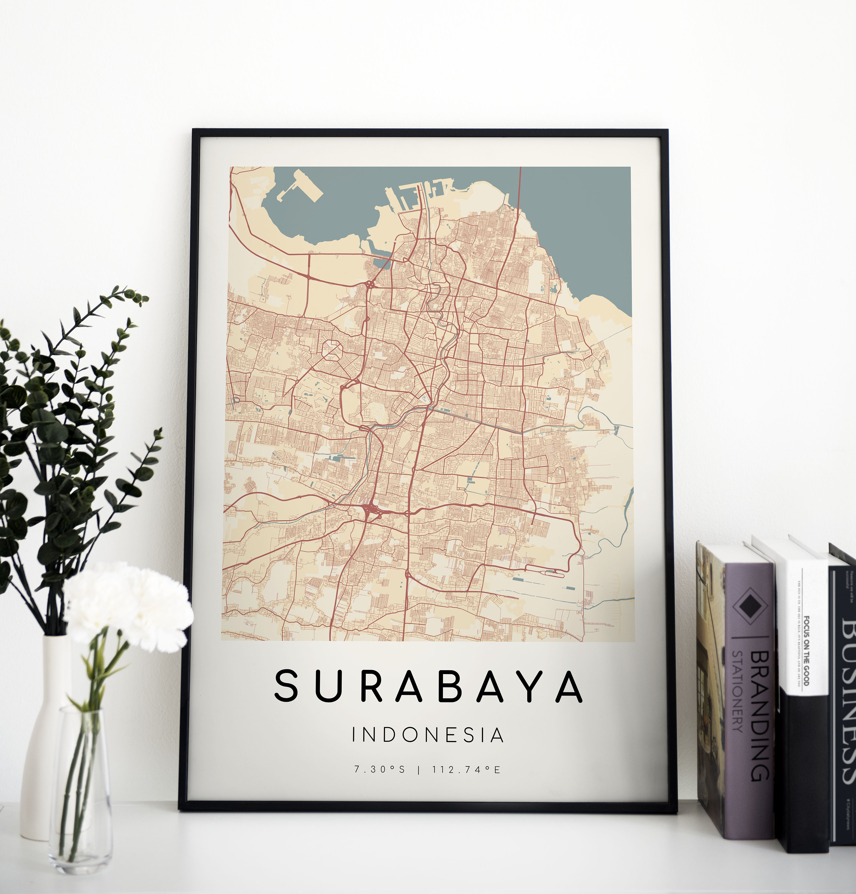 SURABAYA Indonesia Map Print | Map of Surabaya | Digital Wall Art ...