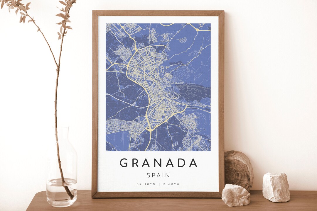 GRANADA Spain Map Print | Map of Granada | Digital Wall Art | Granada ...
