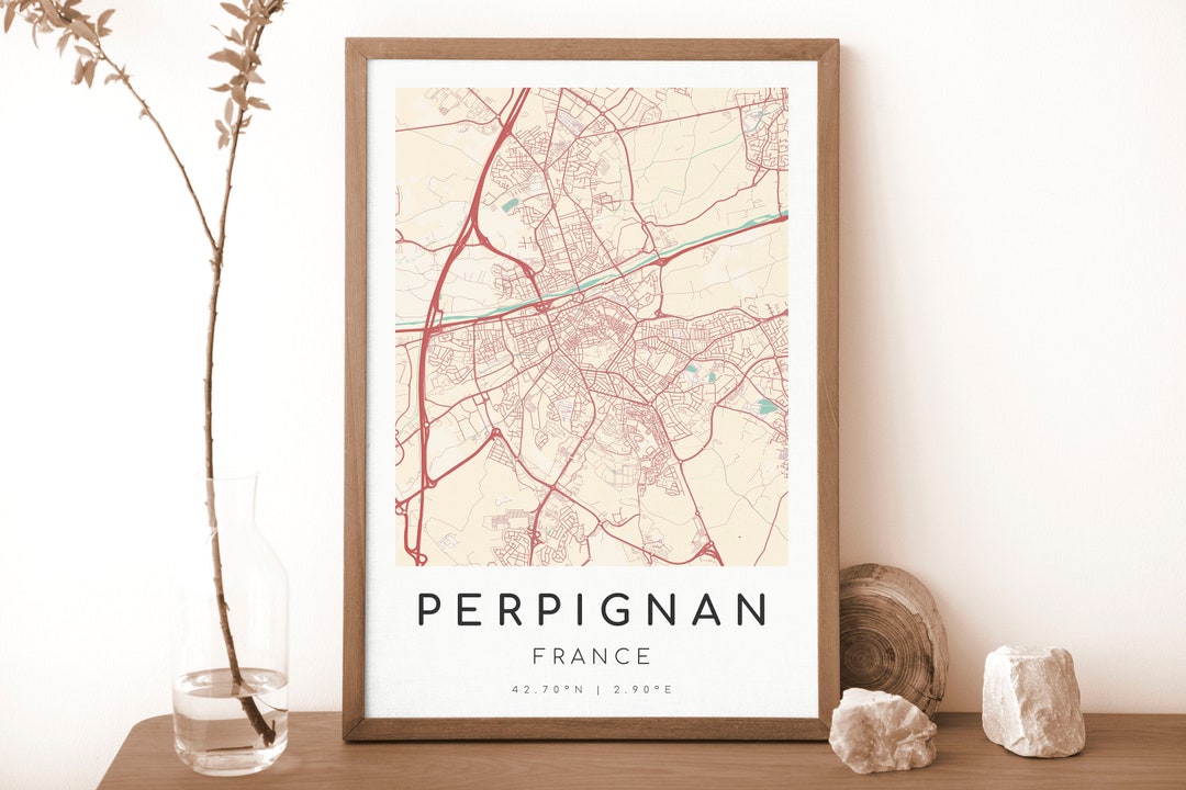 PERPIGNAN France Map Print | Map of Perpignan | Digital Wall Art ...