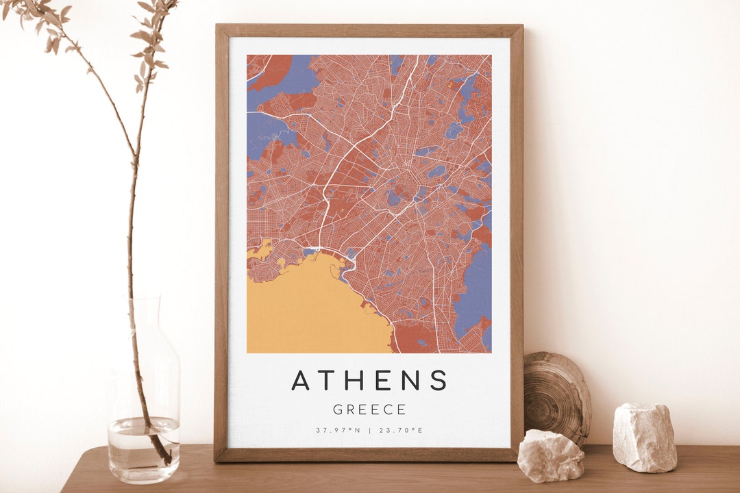 ATHENS Greece Map Print Map of Athens Digital Wall Art - Etsy