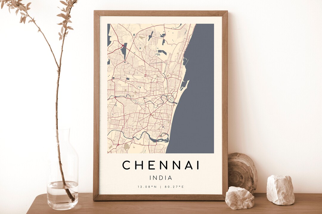 CHENNAI India Map Print | Map of Chennai | Digital Wall Art | Chennai ...