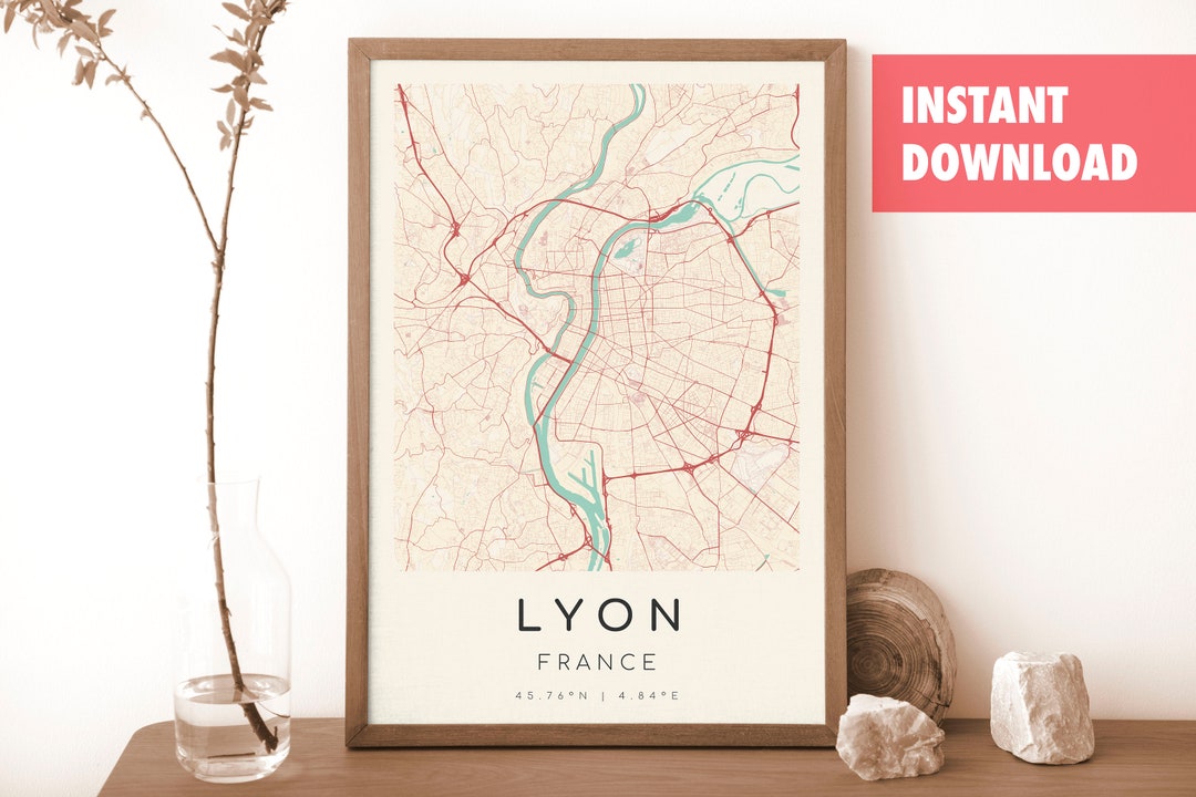 LYON France Map Print | Map of Lyon | Digital Wall Art | Lyon City Map ...