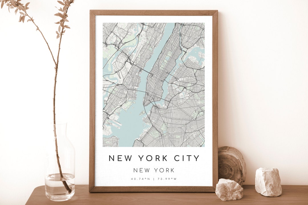 NEW YORK CITY New York Map Print | Map of New York City | Digital Wall ...