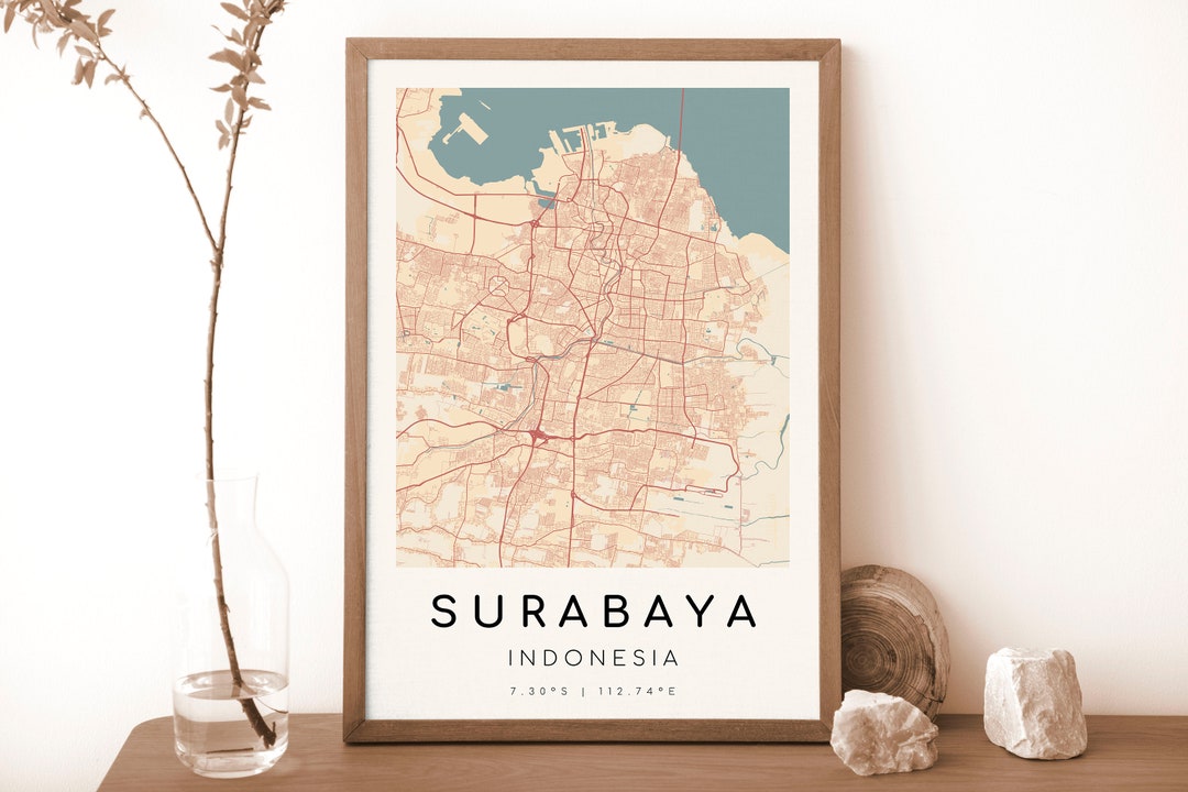 SURABAYA Indonesia Map Print | Map of Surabaya | Digital Wall Art ...
