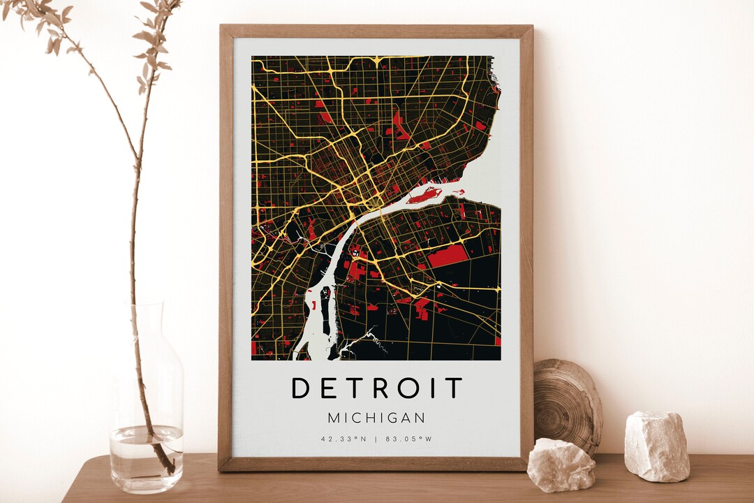 DETROIT Michigan Map Print | Map of Detroit | Digital Wall Art ...
