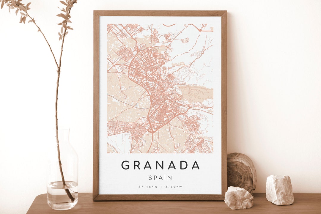 GRANADA Spain Map Print | Map of Granada | Digital Wall Art | Granada ...