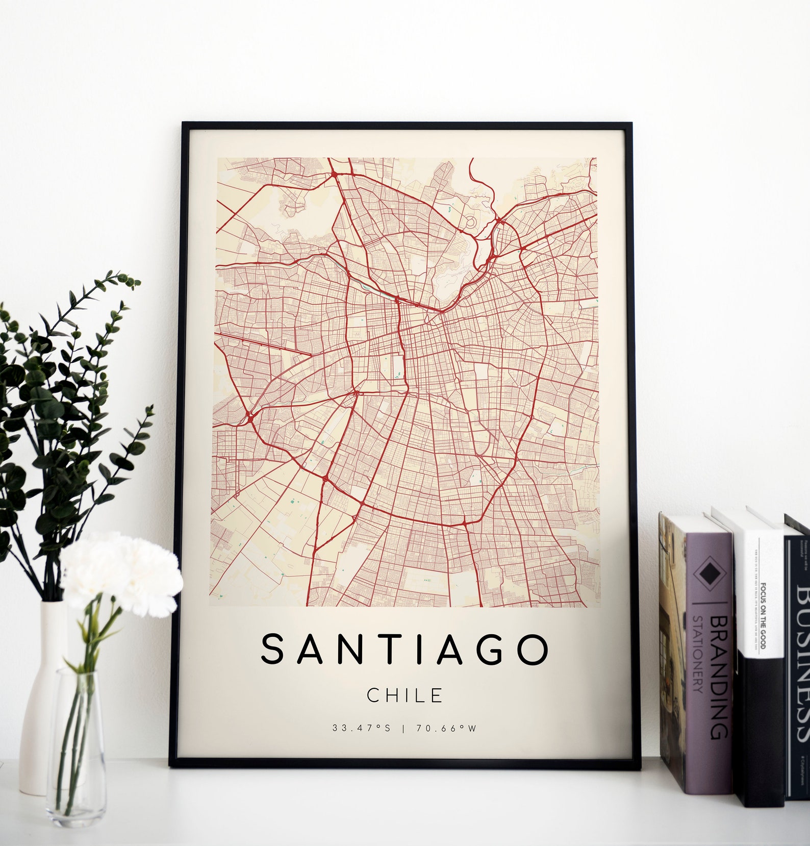 SANTIAGO Chile Map Print | Map of Santiago | Digital Wall Art ...
