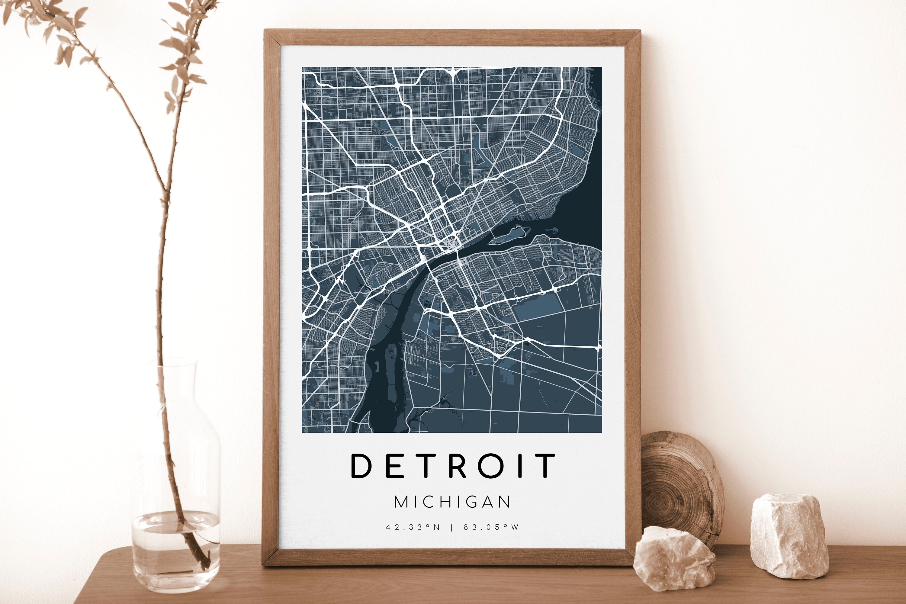 DETROIT Michigan Map Print | Map of Detroit | Digital Wall Art ...