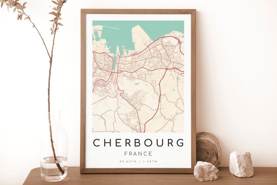 CHERBOURG France Map Print | Map of Cherbourg | Digital Wall Art ...