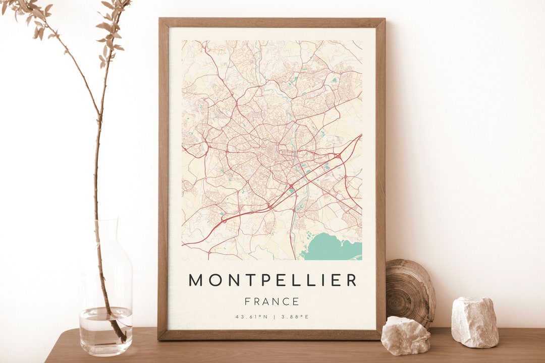 MONTPELLIER France Map Print Map of Montpellier Digital Wall Art ...